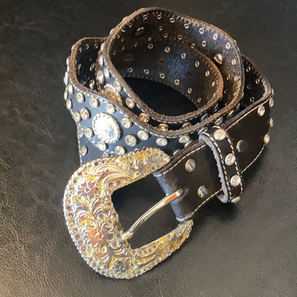 Nocona | Accessories | Rhinestone Leather Concho Western Belt | Poshmark